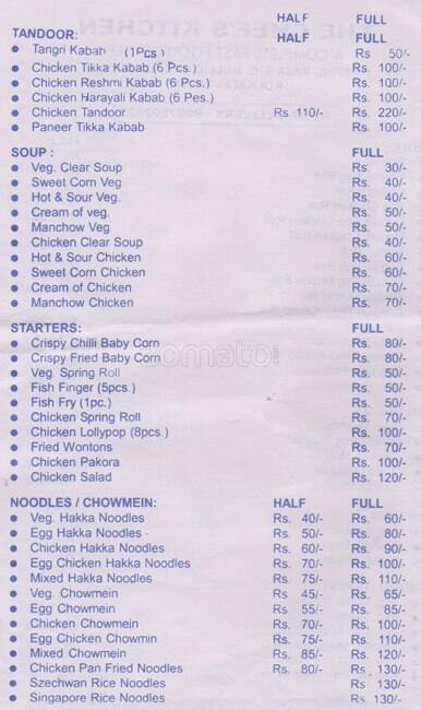Menu at The Chef's Kitchen, Kolkata, Shop No
