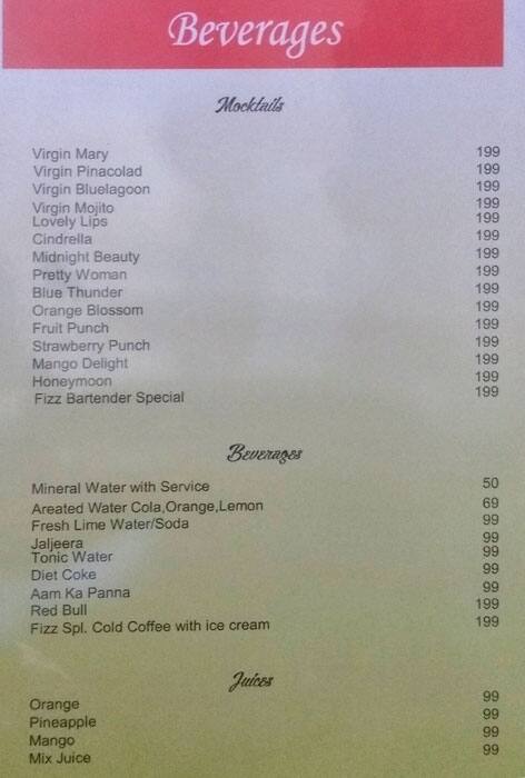 Menu at The Fizz, Noida, H8CF+Q7W