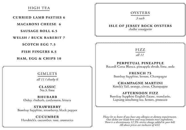 Menu at Dean Street Townhouse restaurant, London