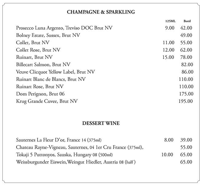 Menu at Dean Street Townhouse restaurant, London