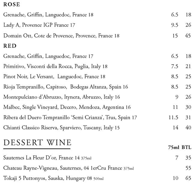 Menu at Dean Street Townhouse restaurant, London