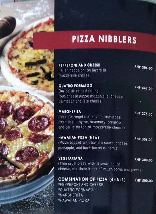 Menu at Bistro del Cielo restaurant, Muntinlupa