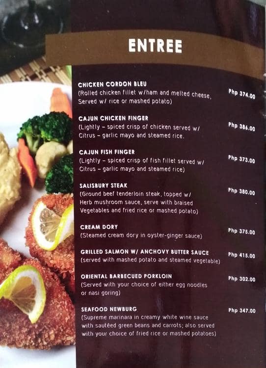 Menu at Cafe del Cielo, Muntinlupa