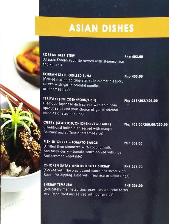 Menu at Bistro del Cielo restaurant, Muntinlupa