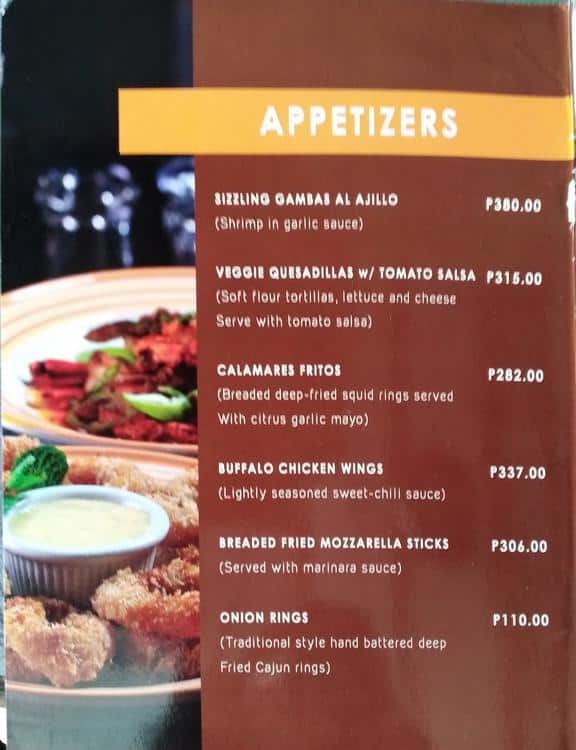 Menu at Bistro del Cielo restaurant, Muntinlupa