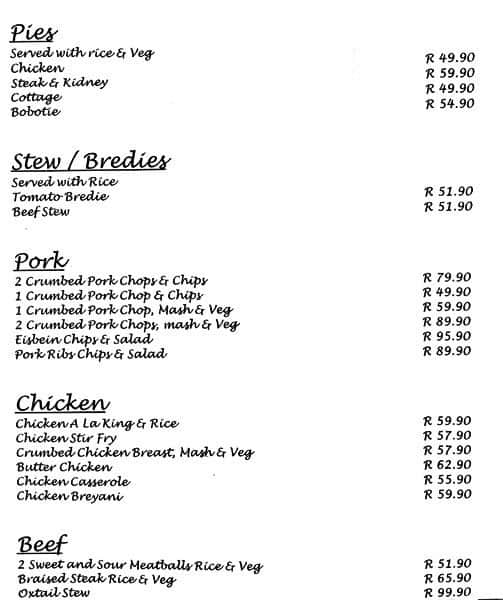 Menu at Simply Delicious restaurant, Cape Town, Shop No. 424