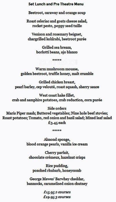 Menu at Ubiquitous Chip pub & bar, Glasgow