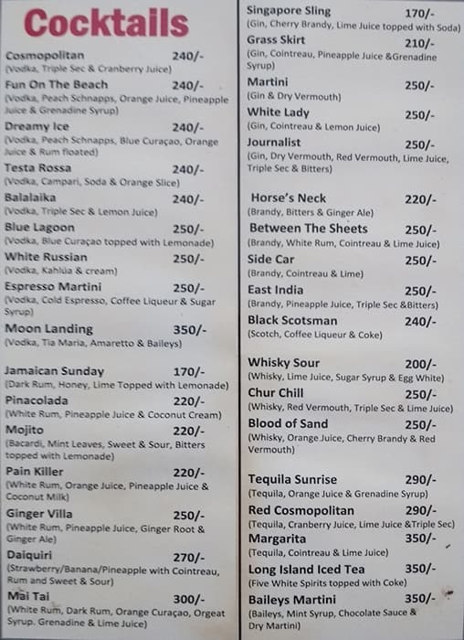 Menu at The Pavilion, Benaulim, Benaulim Beach Rd