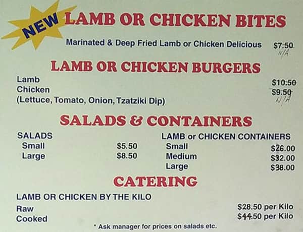 Menu at Lamb on Chapel fast food, South Yarra