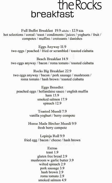 Menu at Rocks steakhouse, Glenelg