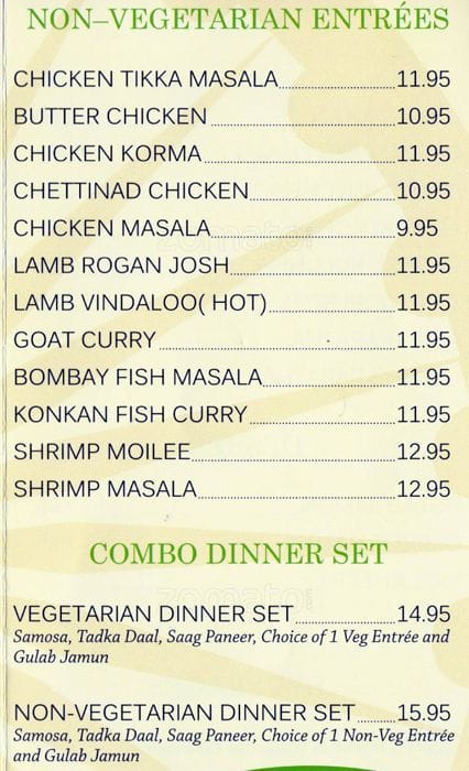 Menu at Great Indian Cuisine restaurant, Santa Clara