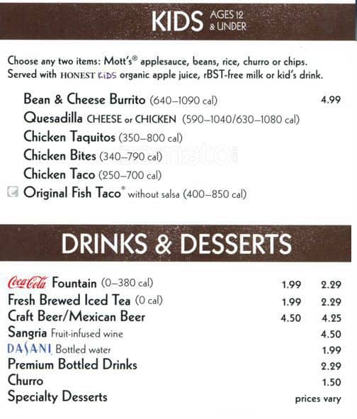 Menu at Rubio's Coastal Grill restaurant, Aurora, E Quincy Ave C
