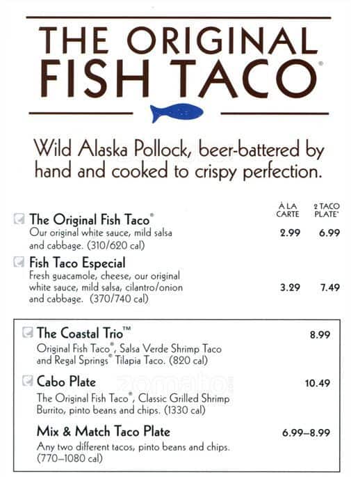 Menu at Rubio's Coastal Grill restaurant, Aurora, E Quincy Ave C