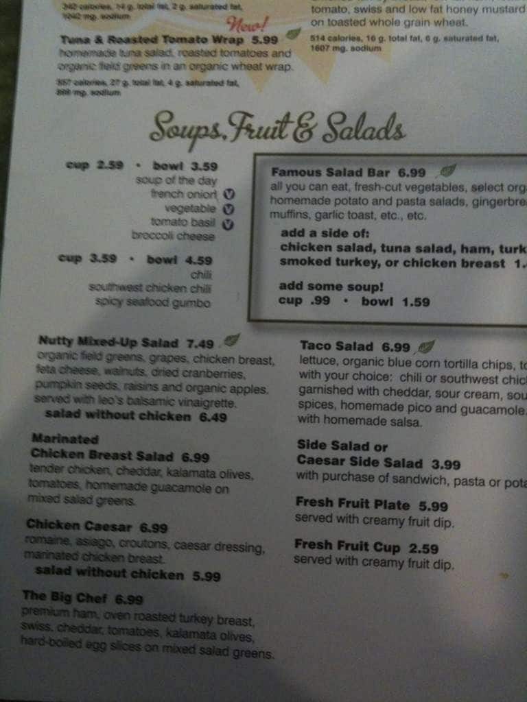 Menu at Jason's Deli restaurant, Abilene, Catclaw Dr