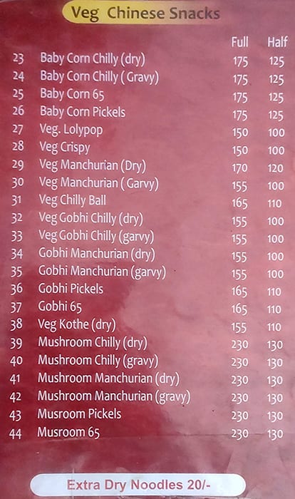 Menu at Sai Chinese Restaurant, Jabalpur