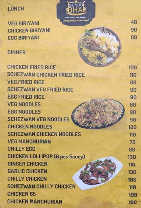 Menu of Gundu Bhai Biriyani, Avadi, Chennai