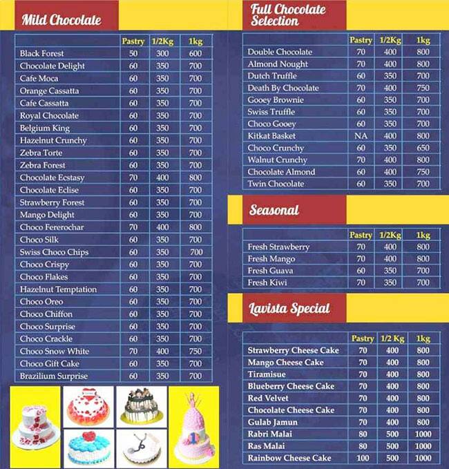 Menu of Lavista Cake And Fast Food Centres, Dadar East, Mumbai