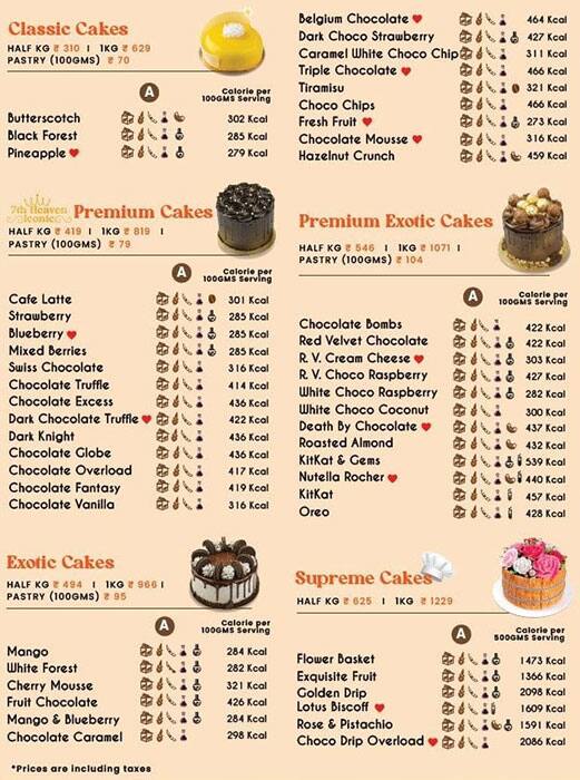 Menu of 7th Heaven, Borivali West, Mumbai