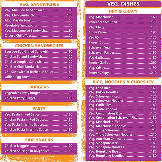 Menu at Night Snackers, Mumbai, 3
