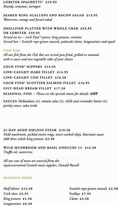 Menu at Loch Fyne Restaurant & Bar London, London, 77 Gracechurch St