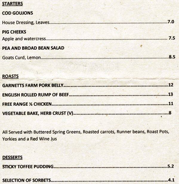 Menu at The Grafton pub & bar, London, 20 Prince of Wales Road