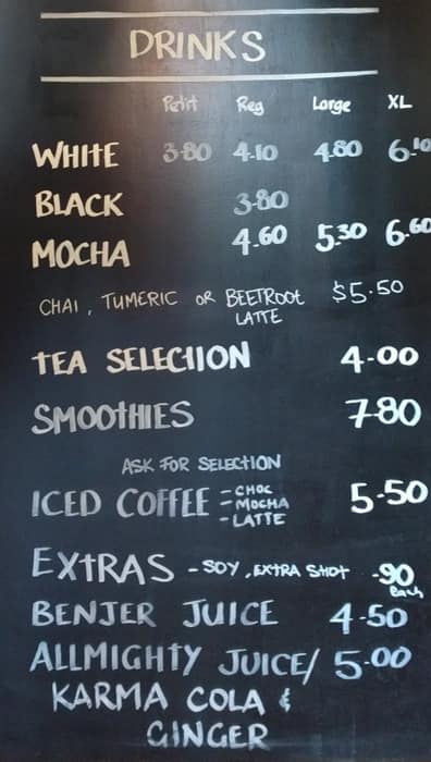 Menu at Forage cafe, Auckland