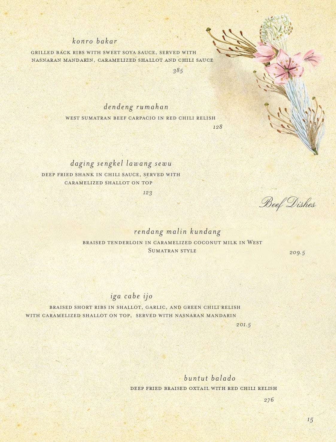 Menu at Bunga Rampai pub & bar, Jakarta, Jl. Teuku Cik Ditiro no. 35