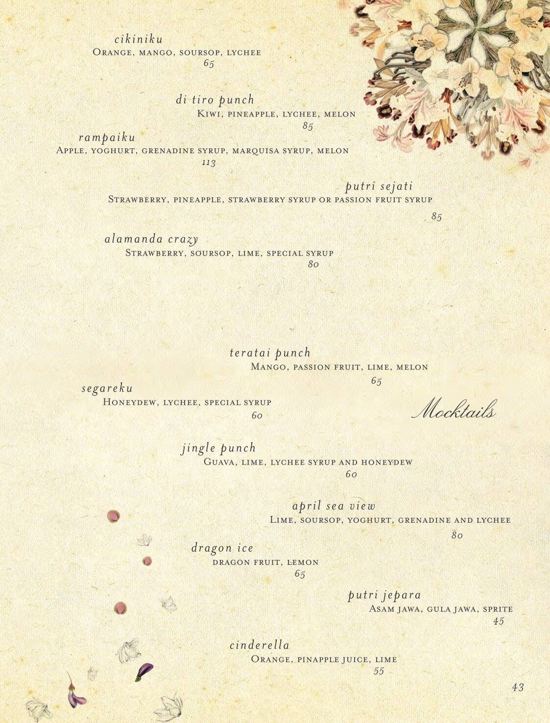 Menu at Bunga Rampai pub & bar, Jakarta, Teuku Nyak Arit