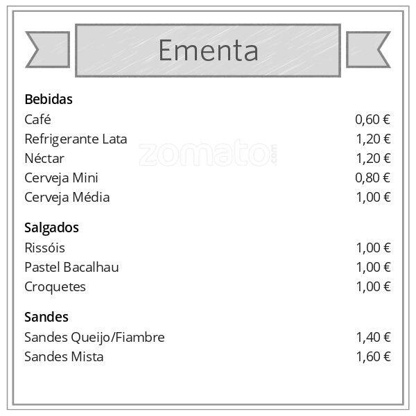 Menu em Pastelaria Pôr do Sol, Portugal, Avenida Doutor Fernando ...
