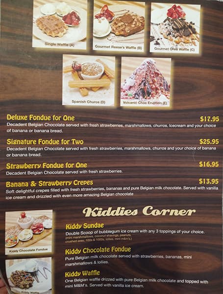 Menu at Chocolates Del Mondo Burwood cafe, Burwood