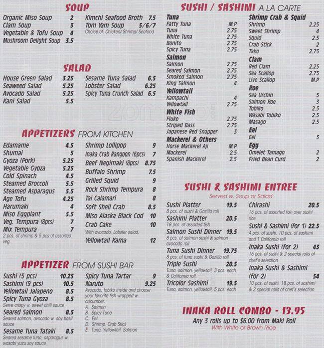 Inaka Asian Cuisine Menu, Menu for Inaka Asian Cuisine, Prospect ...