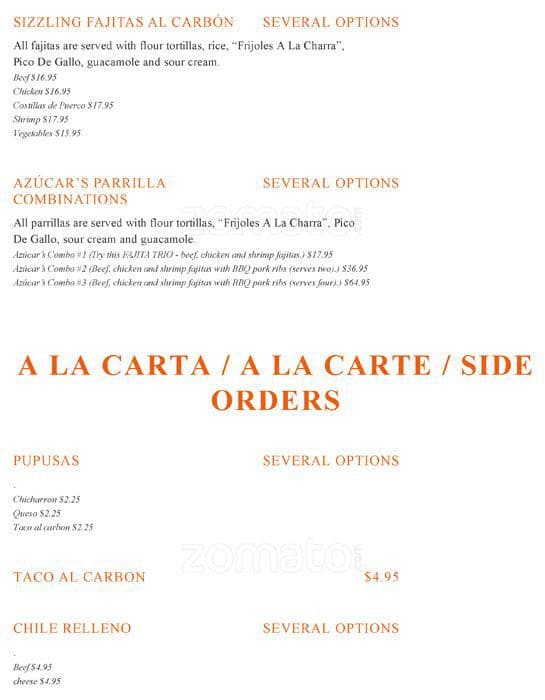 Menu at Azucar Restaurant Bar & Grill, Wheaton-Glenmont