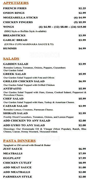 Menu at Athens Pizza & Kabob pizzeria, Matthews