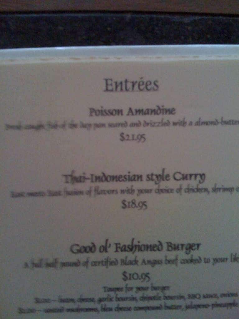 Menu at Sycamore House restaurant, Bay Saint Louis