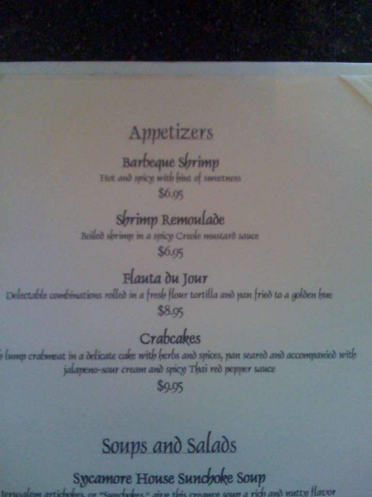 Sycamore House Menu, Menu for Sycamore House, Bay St Louis, Gulfport ...