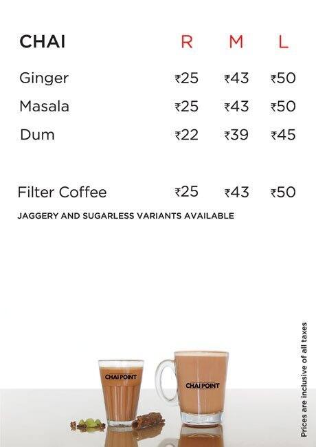 Menu at Chai Point, New Delhi, Rajiv Chowk-Metro Station