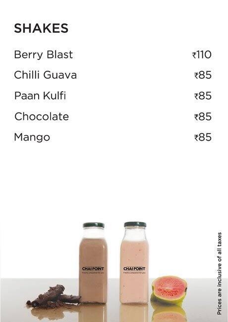 Menu at Chai Point, New Delhi, Rajiv Chowk-Metro Station