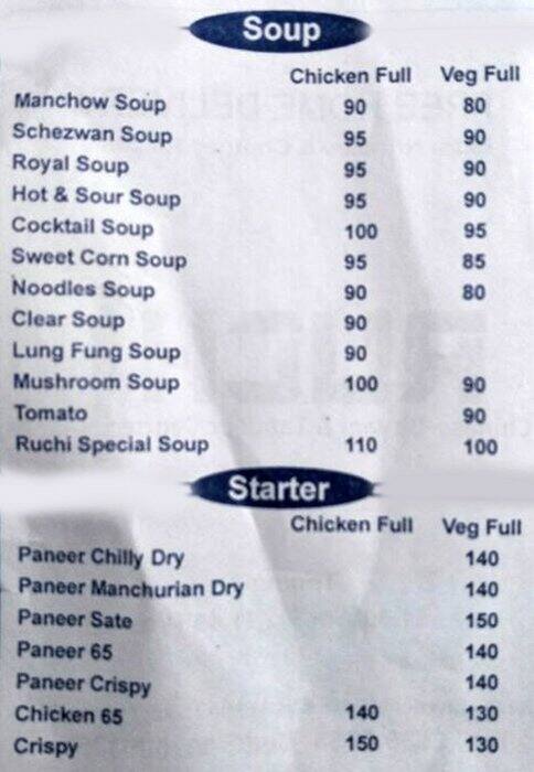 Ruchi Fast Food Chinese Corner Menu - Zomato
