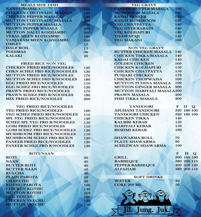 Menu at Jill Jung Juk, Chennai