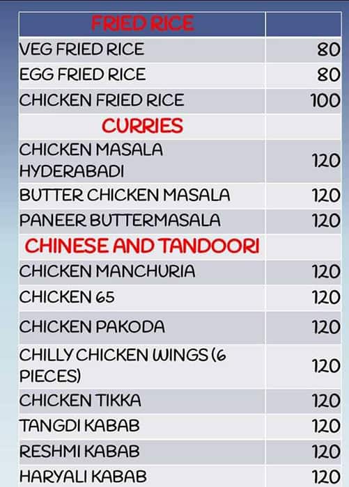 Menu at Minar Restaurant, Vijayawada