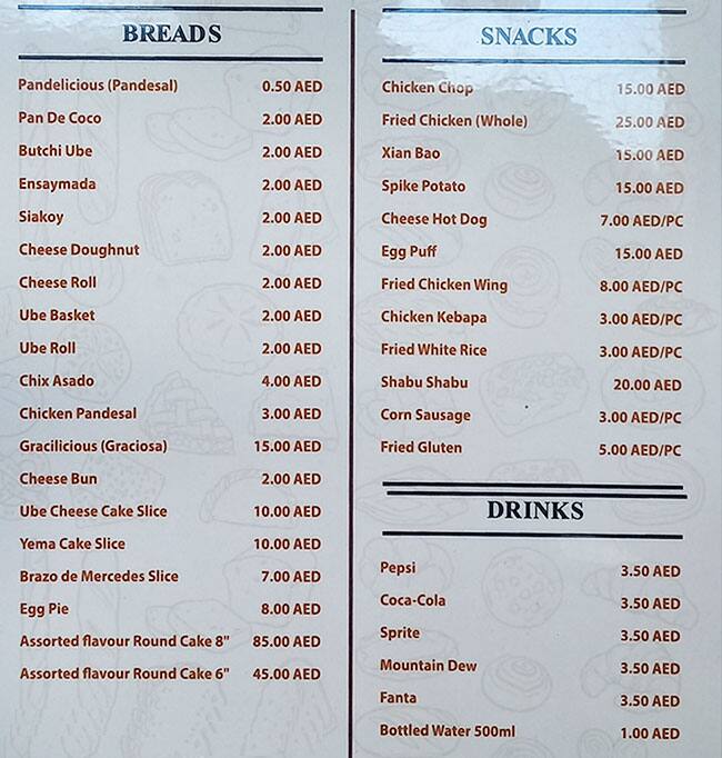 Menu of Pan Delicious Pastry, Al Rigga, Dubai