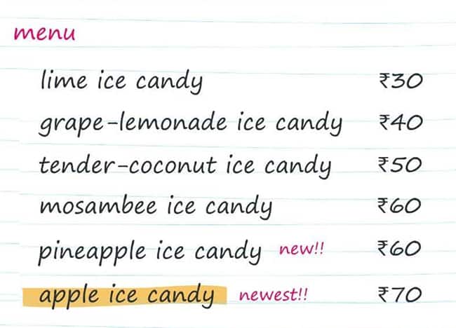 Menu of The Perf Ice Candy, Velachery, Chennai