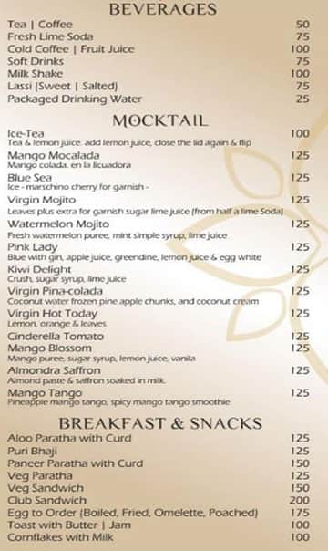 Menu of The Hotel Bliss, Agam Kuan, Patna