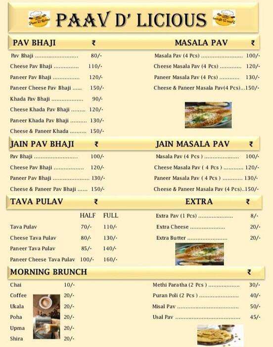 Menu of Paav D'Licious, Near Andheri East Station, Mumbai
