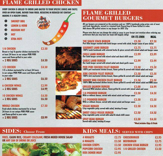 Carta del restaurante Grill Shack, Thornton Heath