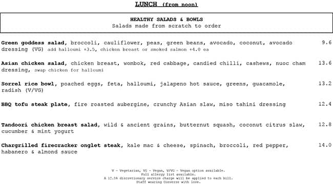 Menu at Daisy Green cafe, London