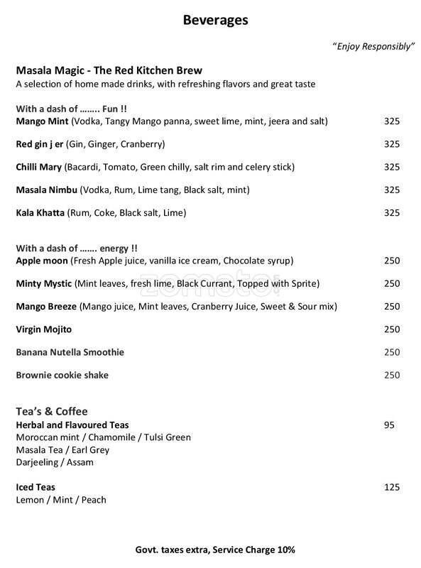 Menu at The Red Kitchen, Chandigarh