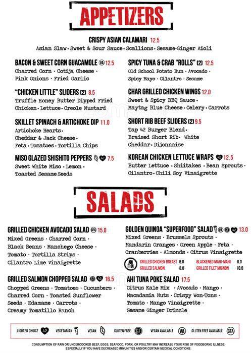 Menu at Tap42 Gables pub & bar, Coral Gables