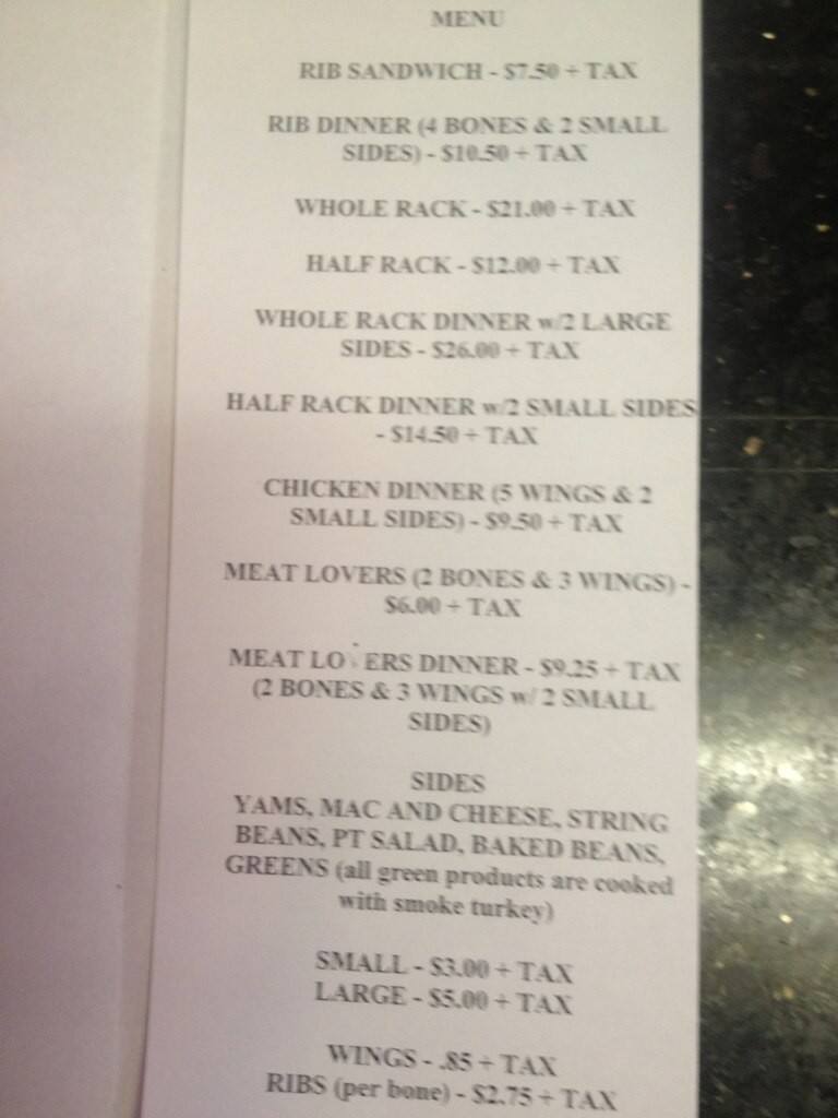 Menu at The Dream BBQ, Pittsburgh