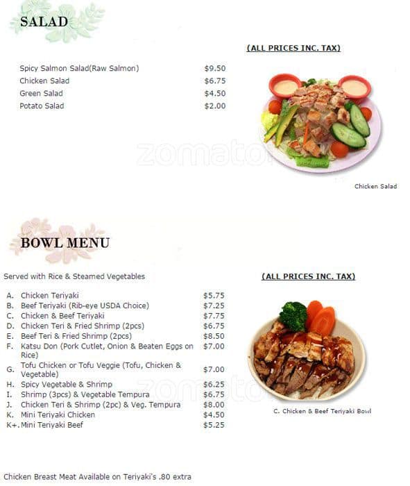 Menu at Teri Cafe, Oceanside, S El Camino Real UNIT 123